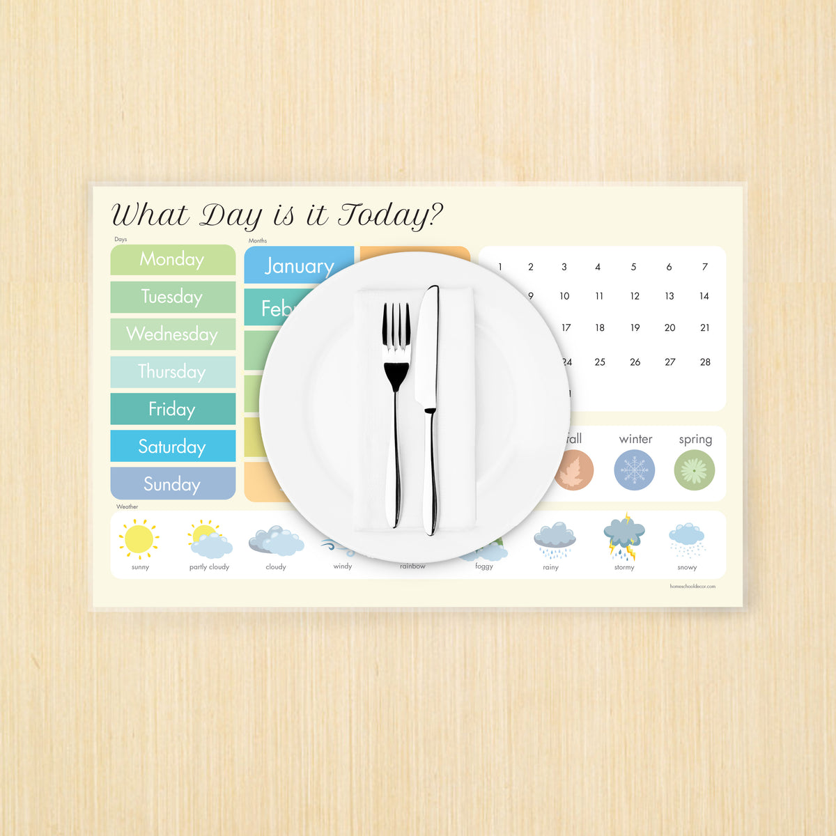 kids Placemat - Days and Months - Science Preschool Kindergarten ...