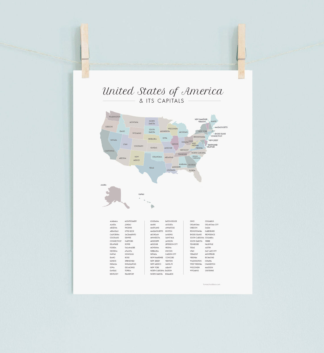 US Map Poster Print with its capitals - informative Wall Art Print ...