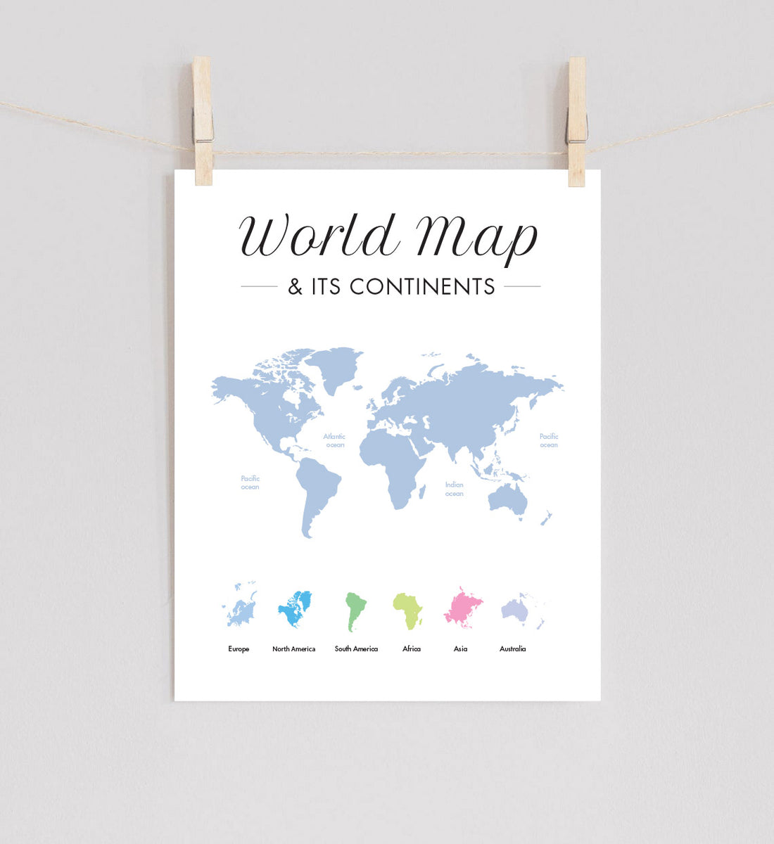World Map & Its Continents Poster Print - informative Wall Art Print ...